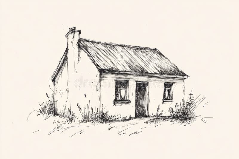 Simple Hand-drawn Sketch of a House, Featuring Basic Architectural ...
