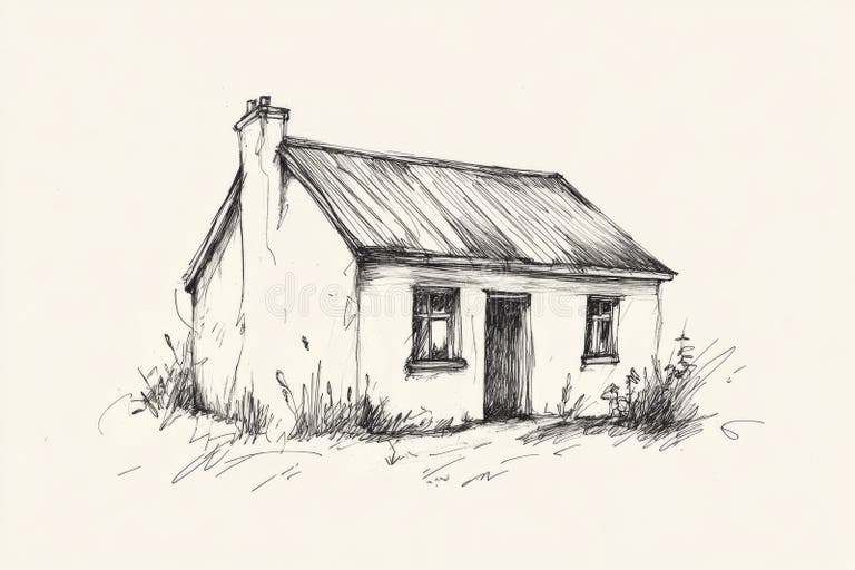 Simple Hand-drawn Sketch of a House, Featuring Basic Architectural ...