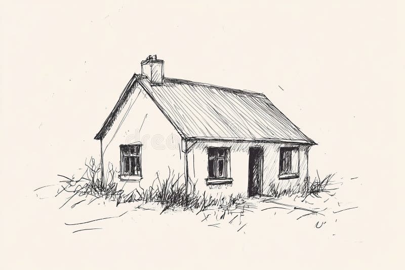 Simple Hand-drawn Sketch of a House, Featuring Basic Architectural ...