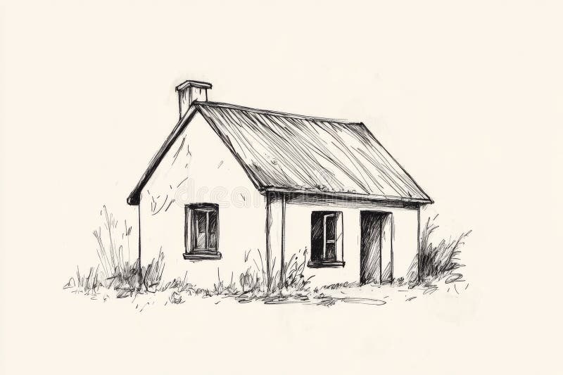 Simple Hand-drawn Sketch of a House, Featuring Basic Architectural ...