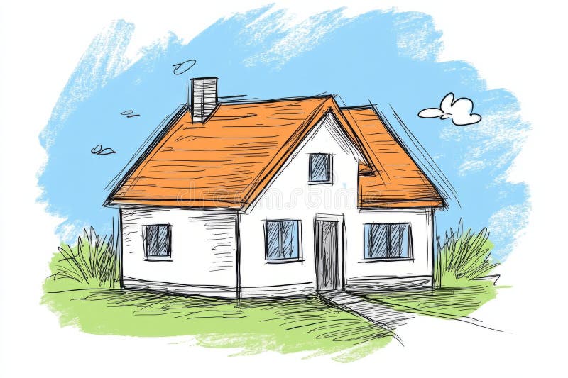Simple Hand-drawn Sketch of a House, Featuring Basic Architectural ...