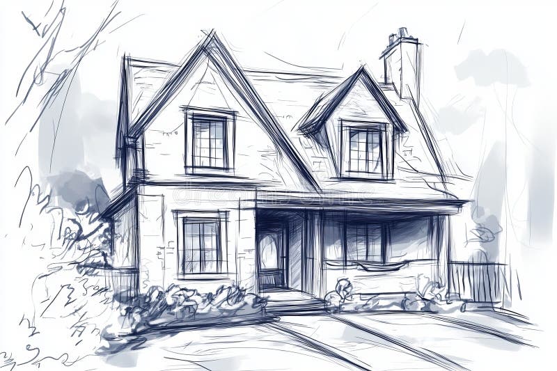 Simple Hand-drawn Sketch of a House, Featuring Basic Architectural ...