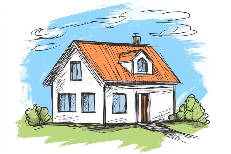 Simple Hand-drawn Sketch of a House, Featuring Basic Architectural ...