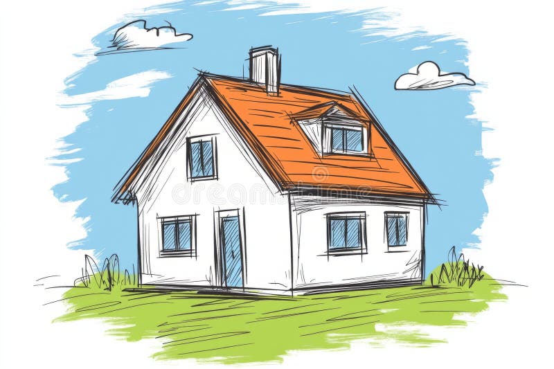 Simple Hand-drawn Sketch of a House, Featuring Basic Architectural ...