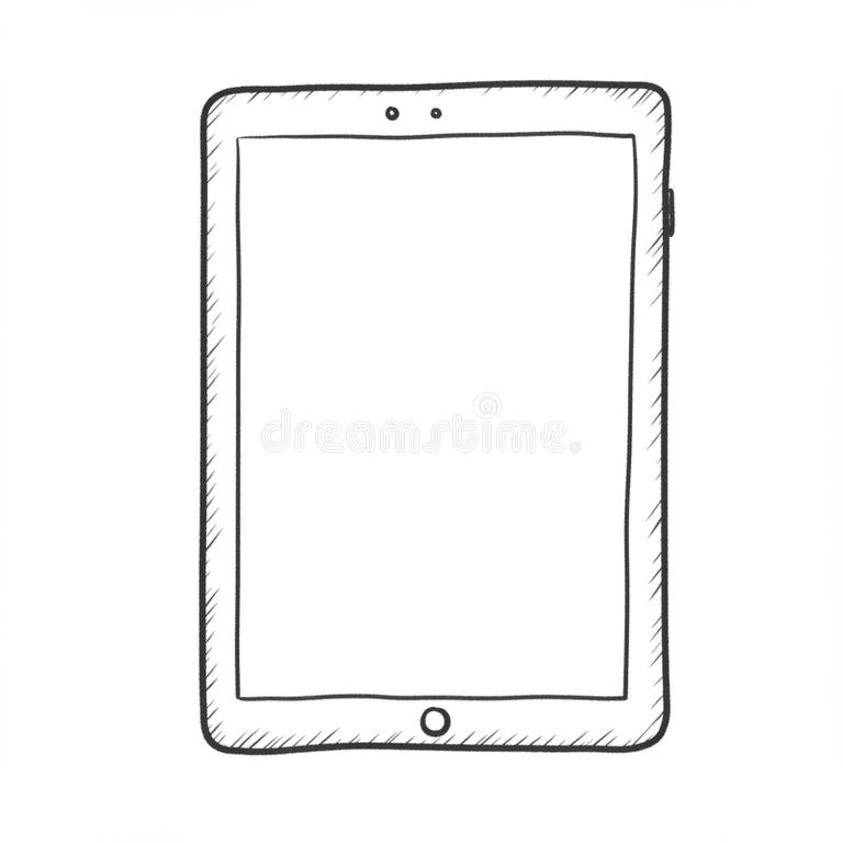 Simple Hand-drawn Sketch of a Tablet. Rectangular Shape with Slightly ...