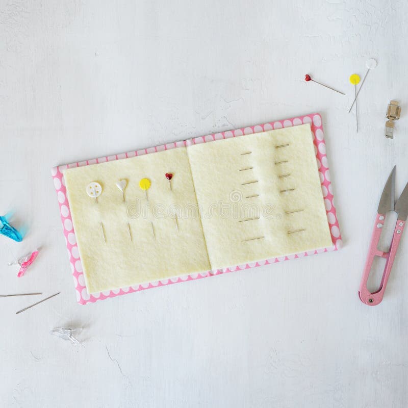 Simple Handmade Needle Book, Pins, Thread Clipper and Clips Stock Image ...