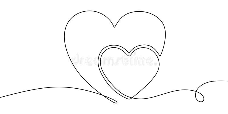 Simple Hearts in Continuous One Line Drawing. Symbolizing Love and ...