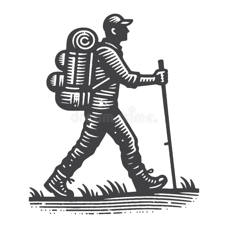 Simple Hiker Walking Backpack Vintage Retro Vector Illustration Design ...