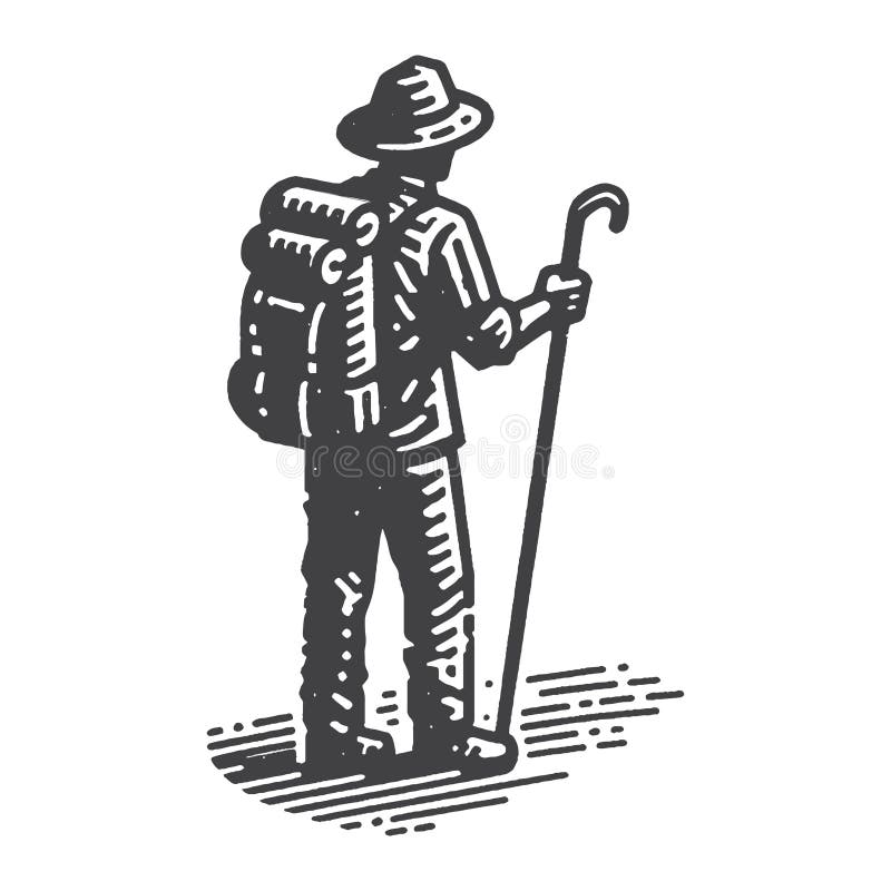 Simple Hiker Walking with Backpack Vector Design for Retro Logo. Stock ...