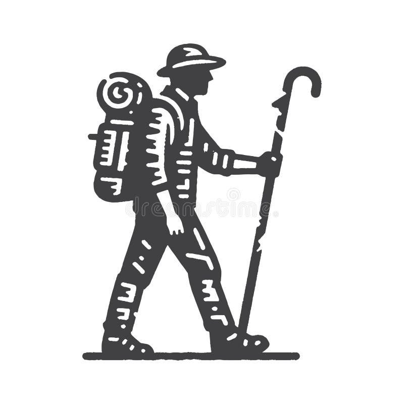Simple Hiker Walking with Backpack Vector Design for Vintage Logo ...