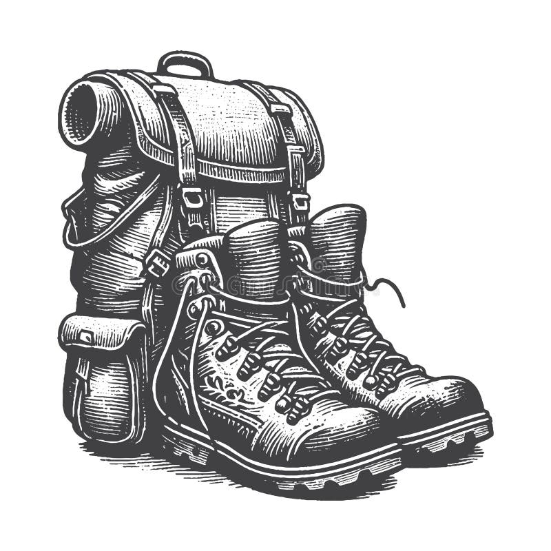 Simple Hiking Boots Hanging Backpack Vintage Retro Vector Icon Logo ...