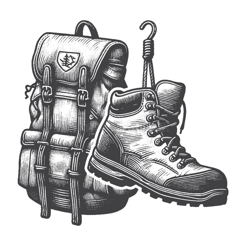 Simple Hiking Boots Hanging Backpack Vintage Retro Vector Icon Logo ...