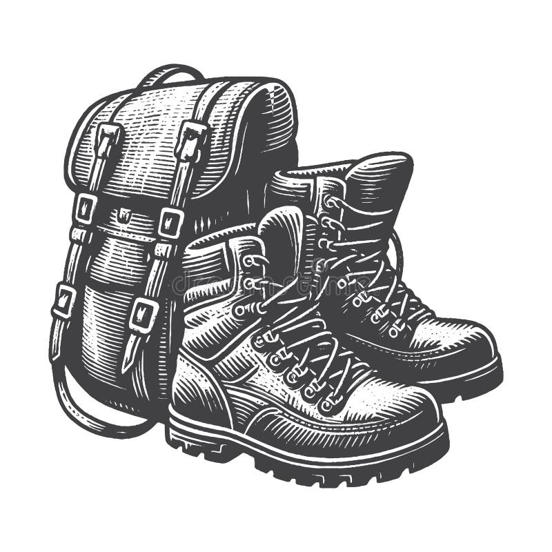 Simple Hiking Boots Hanging Backpack Vintage Retro Vector Icon Logo ...