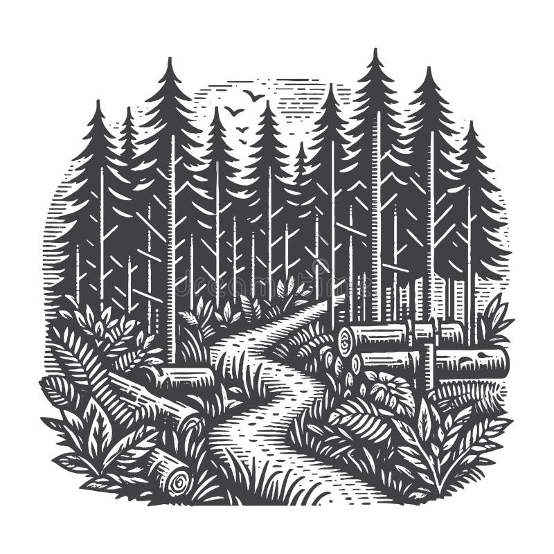 Simple Hiking Trail in Dense Forest Vintage Logo Design. Stock Vector ...