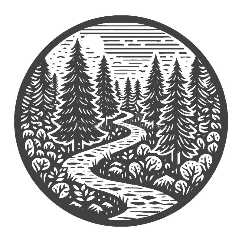 Simple Hiking Trail Dense Forest Vintage Retro Logo Design. Stock ...