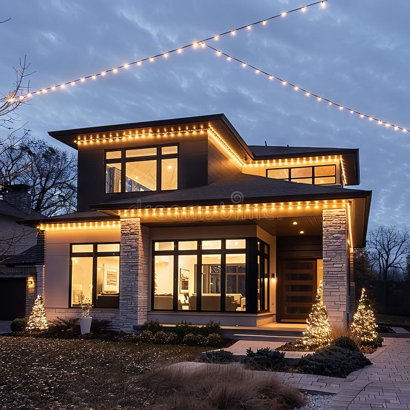 Simple Holiday Lights in a Modern Home. Stock Illustration ...