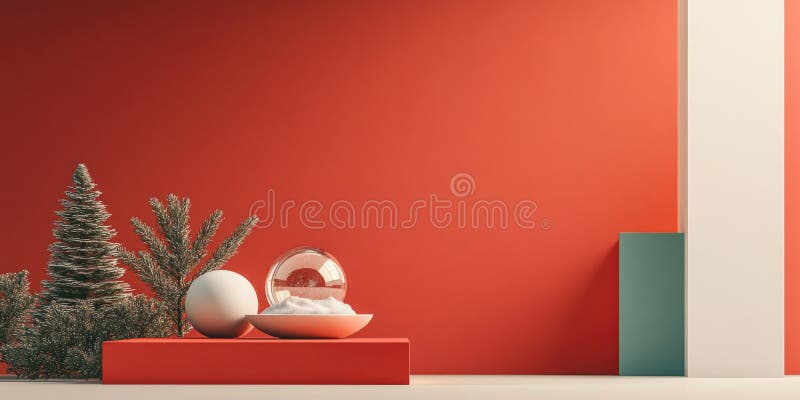 Simple Holiday Setup with Christmas Decorations and a Modern, Red ...