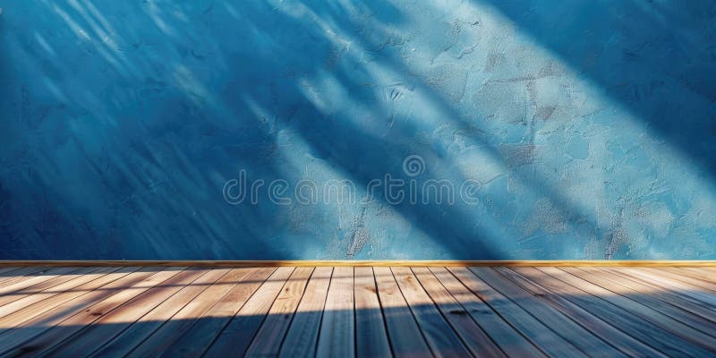 A Simple Home Interior Scene with a Blue Wall and Wooden Floor Stock ...