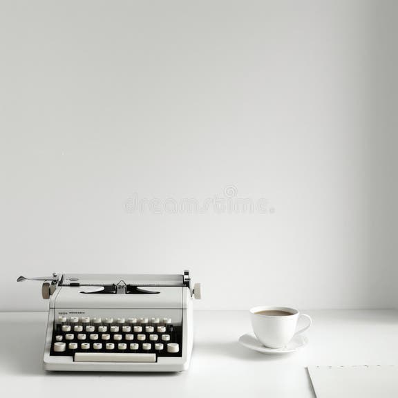 Simple Home Office, View of and Old Fashioned Typewriter on a White ...
