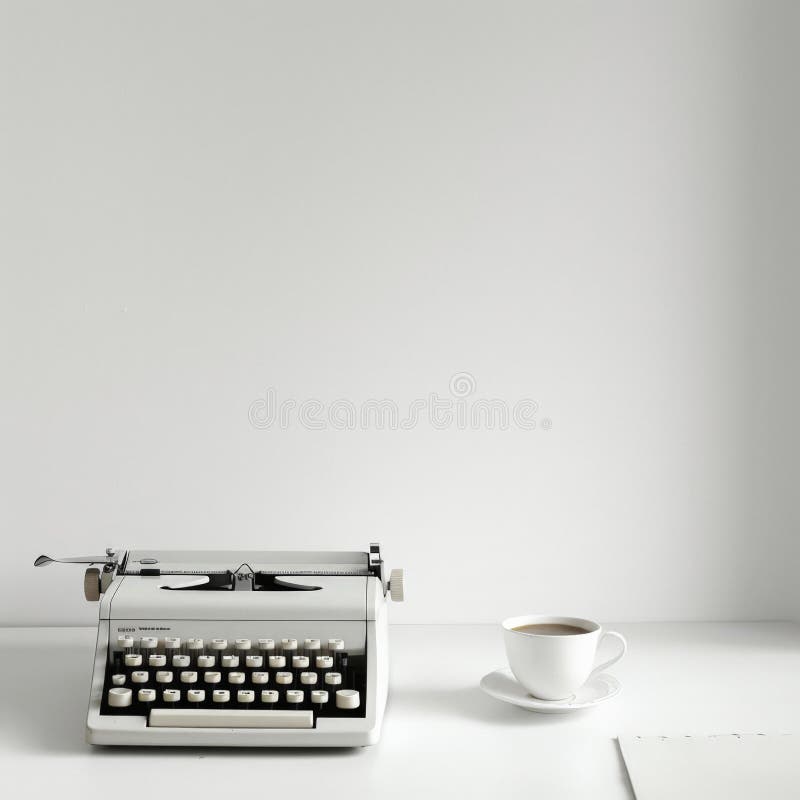 Simple Home Office, View of and Old Fashioned Typewriter on a White ...