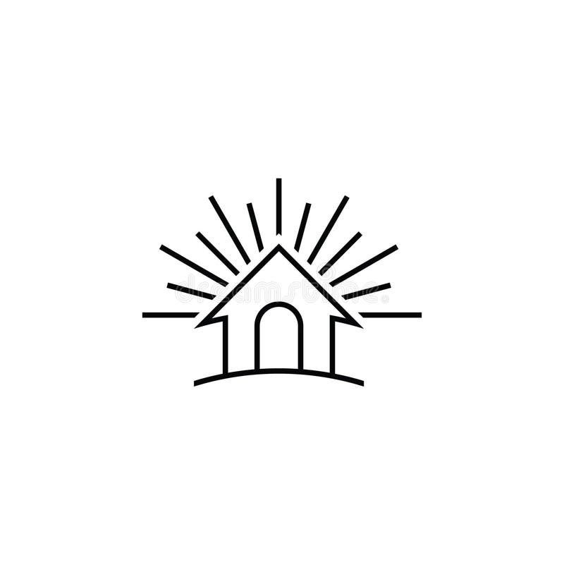 Simple Home and Sparks of Sunlight Logo Design, Line Art Graphic Vector ...