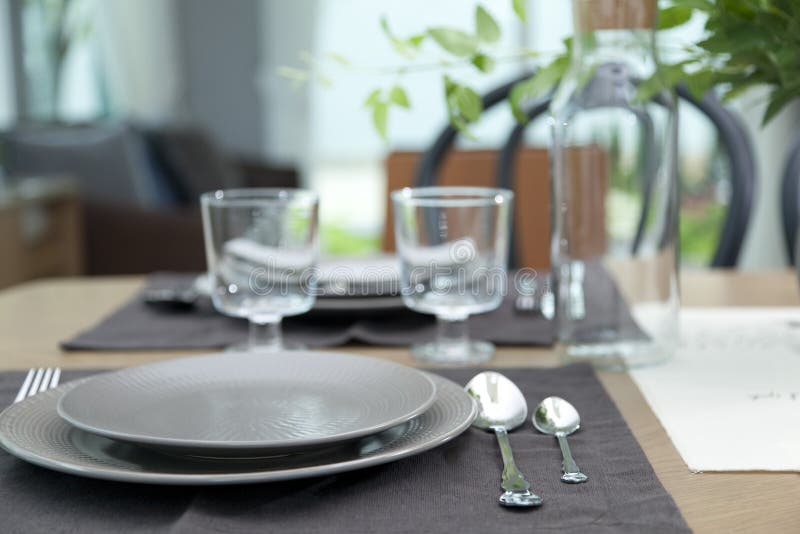 Simple home table setting stock image. Image of house - 95602401