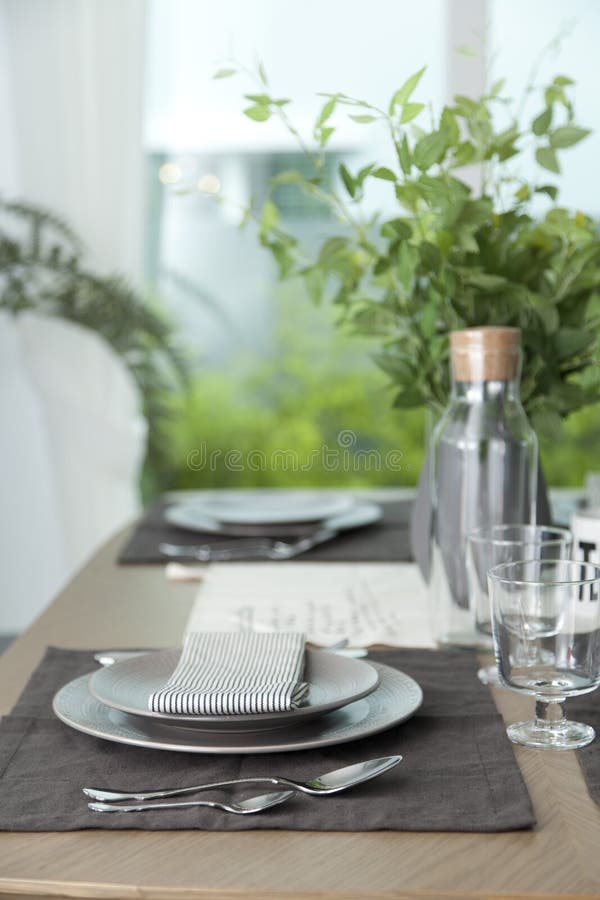 Simple home table setting stock photo. Image of arrangement - 95602414