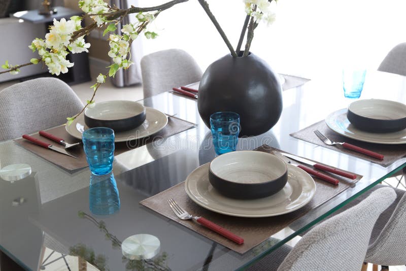 Simple home table setting stock image. Image of design - 95602493