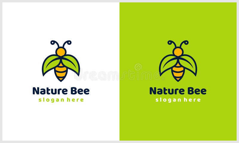 Simple Honey Bee with Nature Leaf Concept Logo Template Stock Vector ...