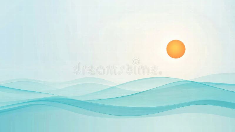 Stylized Sun Rises Over Soft Waves with Copy Space for Adding ...