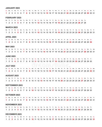 Simple Horizontal Calendar Template Year 2023 Stock Vector ...