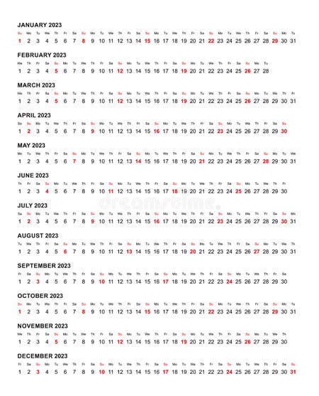 Simple Horizontal Calendar Template Year 2023 Stock Vector ...