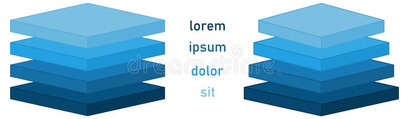Simple 4 Horizontal Layers Structure Drawing, Square Shape and Slightly ...