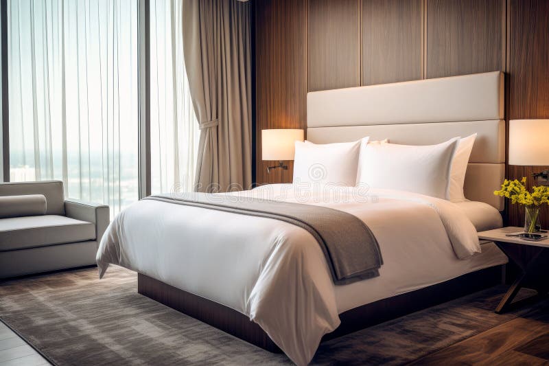 Simple Hotel Room with a Double Bed Stock Illustration - Illustration ...