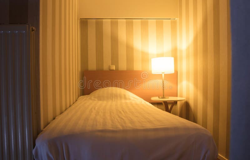 Simple Hotel Room, Single Bed Stock Image - Image of house, indoor ...