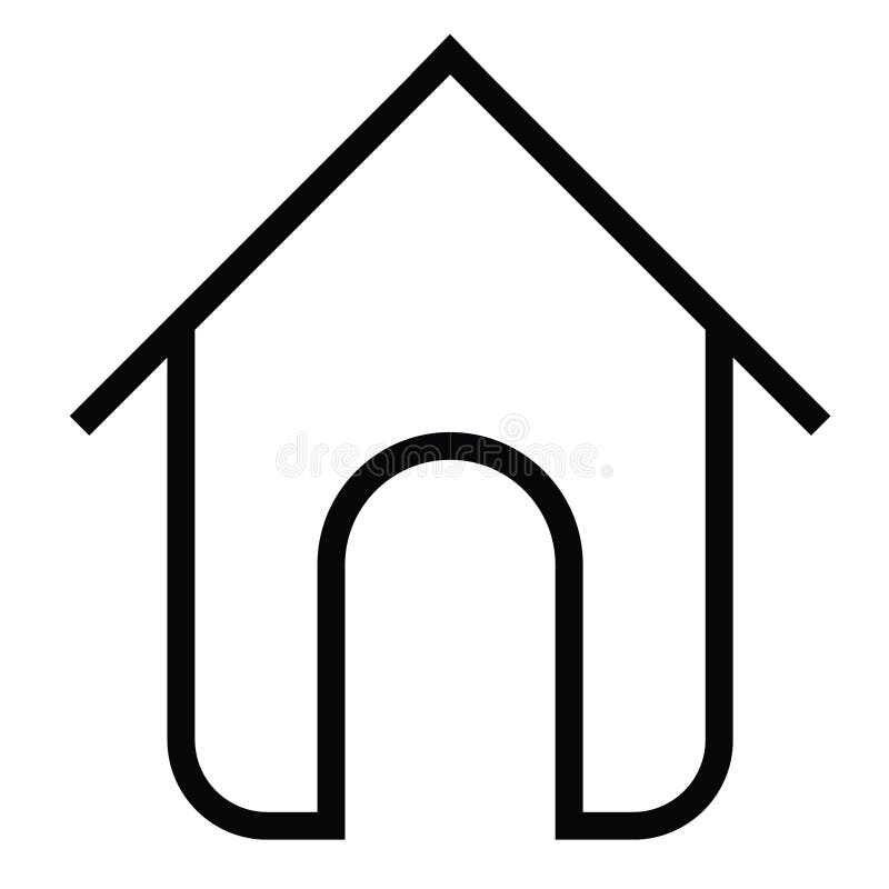 Simple House 2D Icon, Line Drawing Style, Black and White Color. Stock ...