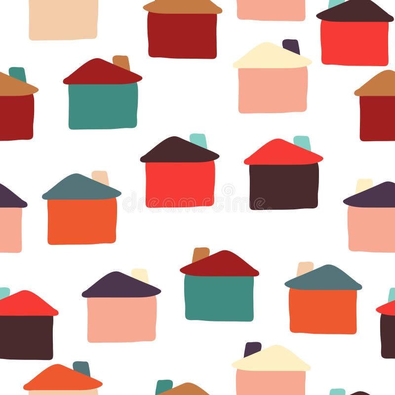 Simple House Doodle Repeat Pattern Stock Vector - Illustration of ...
