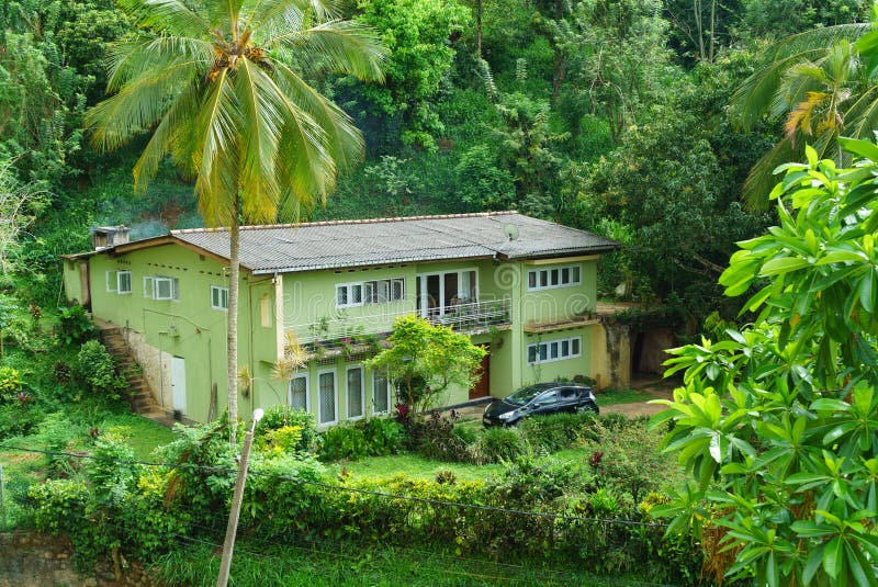 Simple House on a Hill among Tropical Trees Stock Photo - Image of ...