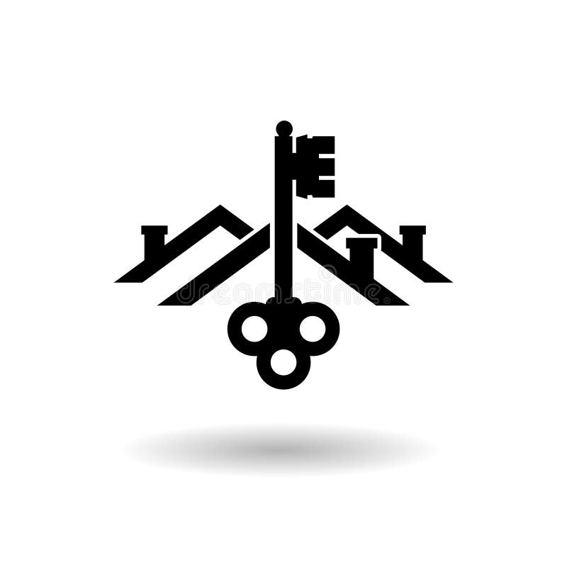 Simple House with Key Icon with Shadow Stock Vector - Illustration of ...