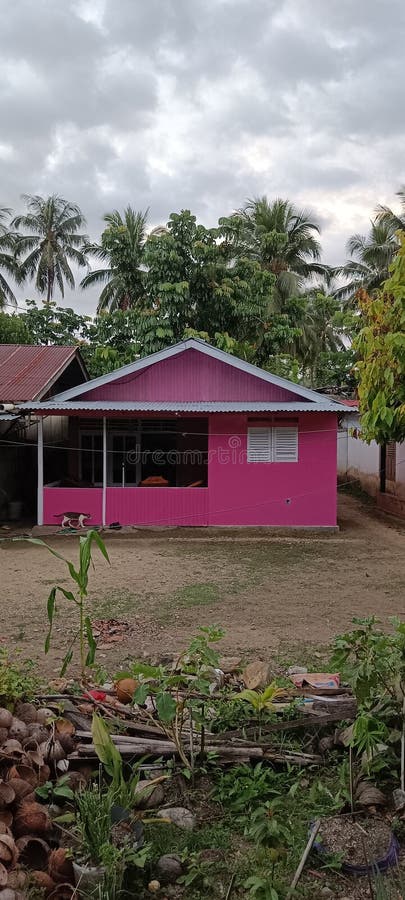 Simple House Made of Wood and Painted Pink Stock Image - Image of ...