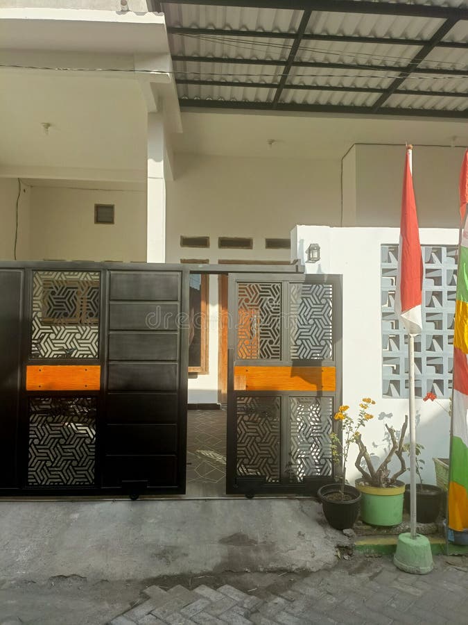 Simple House with Modern Gate Stock Photo - Image of plank, gate: 359316440