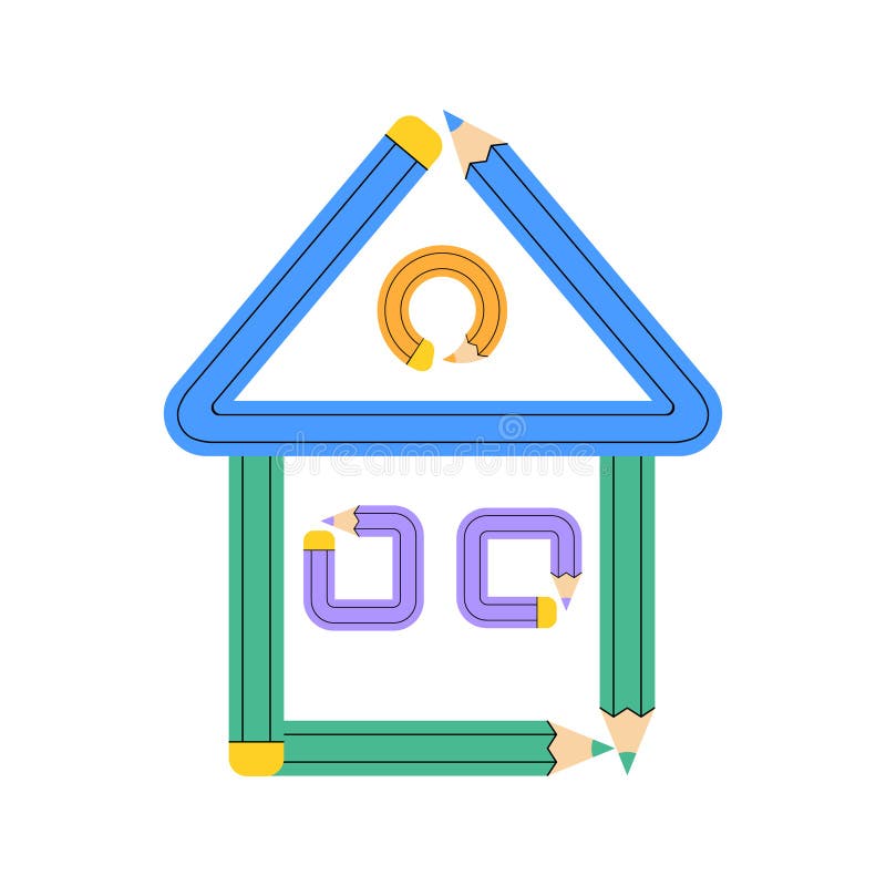 Simple House Shape Formed by Colorful Pencils Stock Vector ...