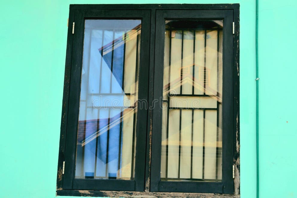 Simple House Windows Made of Wood Stock Image - Image of green, wall ...
