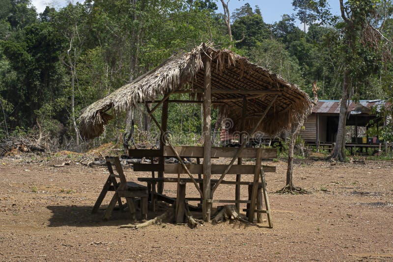Simple hut with benches stock photo. Image of rustic - 238245656