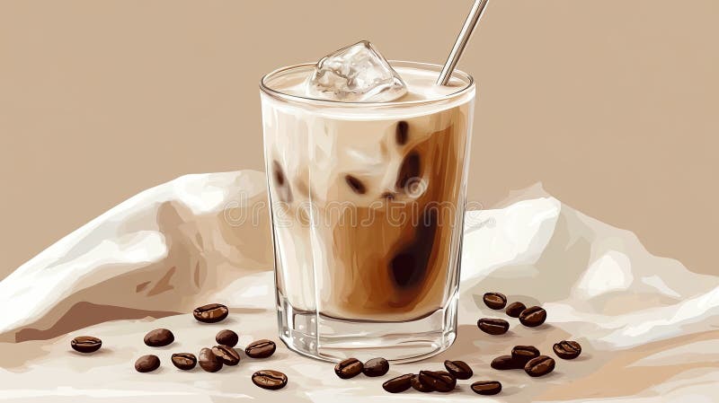 Simple Iced Coffee with Milk and Coffee Beans. Stock Image - Image of ...