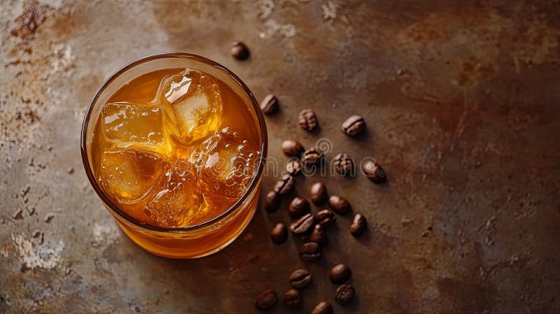 Simple Iced Coffee with a Minimalist Touch and Coffee Beans. Stock ...