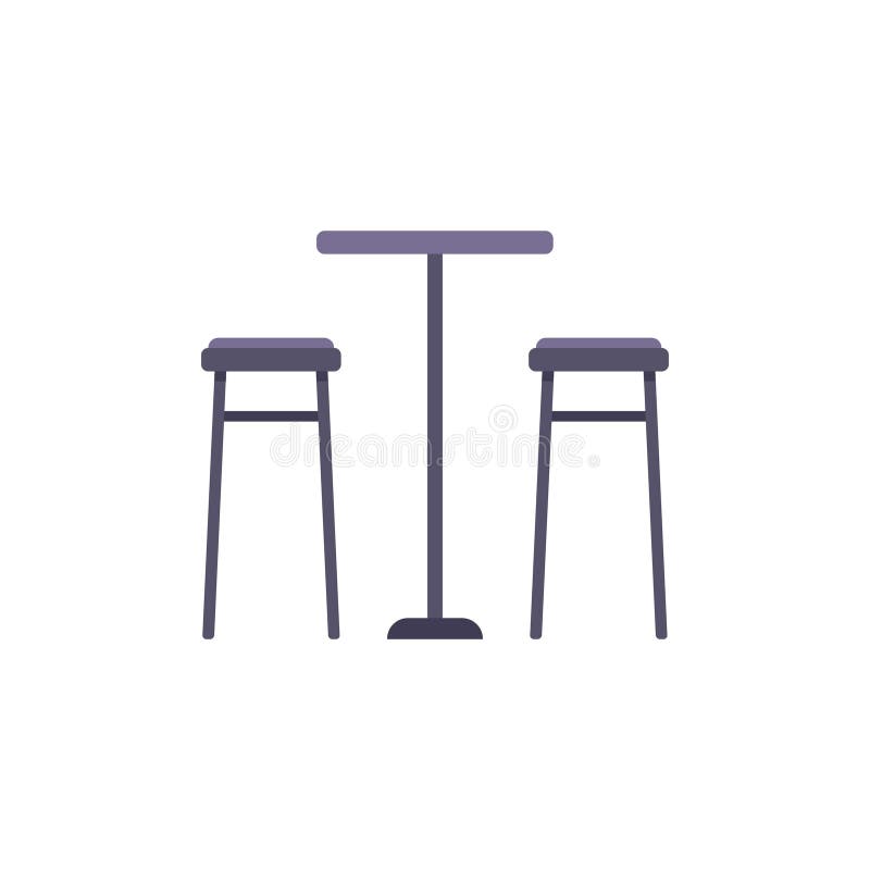 Minimalist Bar Table and Two Stools Icon Showing Eating Area Stock ...