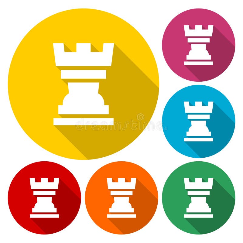 Simple Icon Chess Rook Set with Long Shadow Stock Vector - Illustration ...