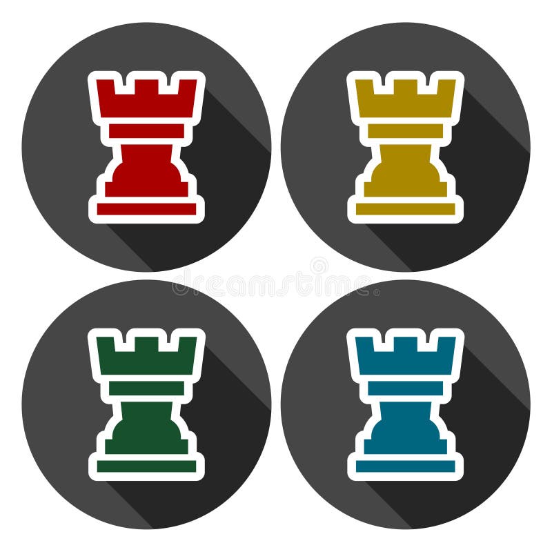 Simple Icon Chess Rook Set with Long Shadow Stock Vector - Illustration ...