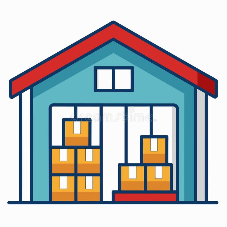 Simple Icon Depicting a Warehouse with Stacked Boxes, Representing the ...